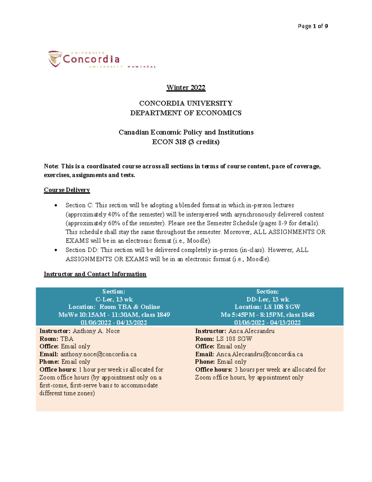 ECON 318 Course Outline Winter 2022 2 - Winter 2022 CONCORDIA ...