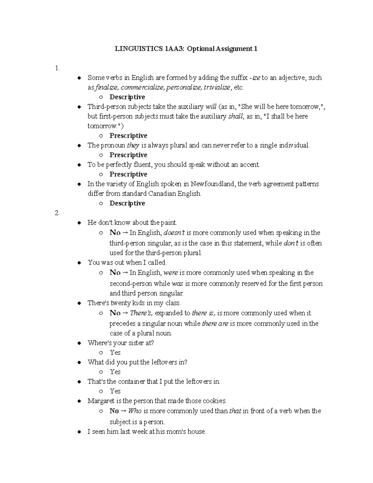 LING Optional Exercise for Week 1 - LINGUISTICS 1AA3: Optional ...