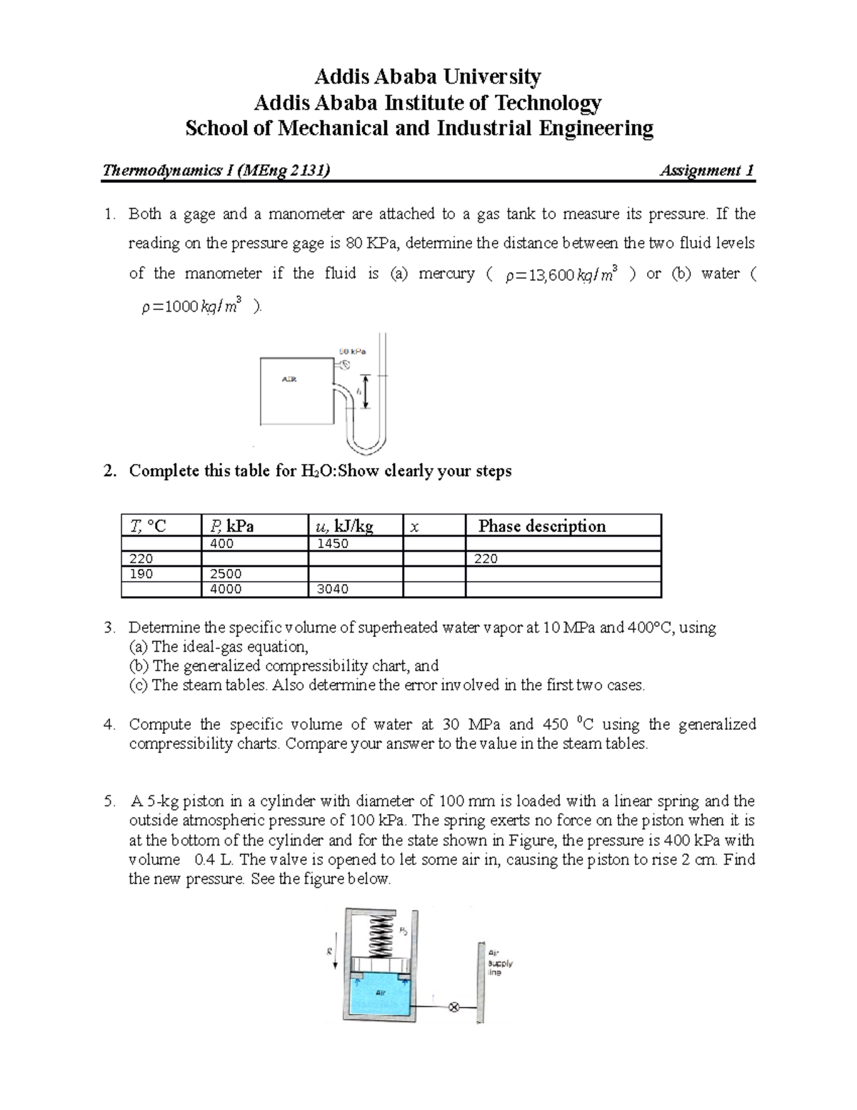 Addis AbabaUniversity thermodynamics assignment - Thermodynamics l ...