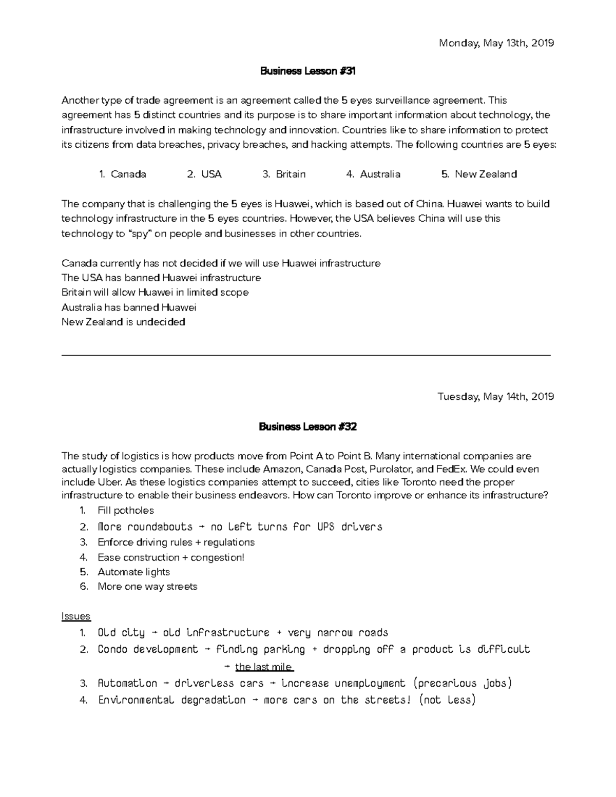 Business 31 + 32 - Notes - Monday, May 13th, 2019 Business Lesson #3 1 ...