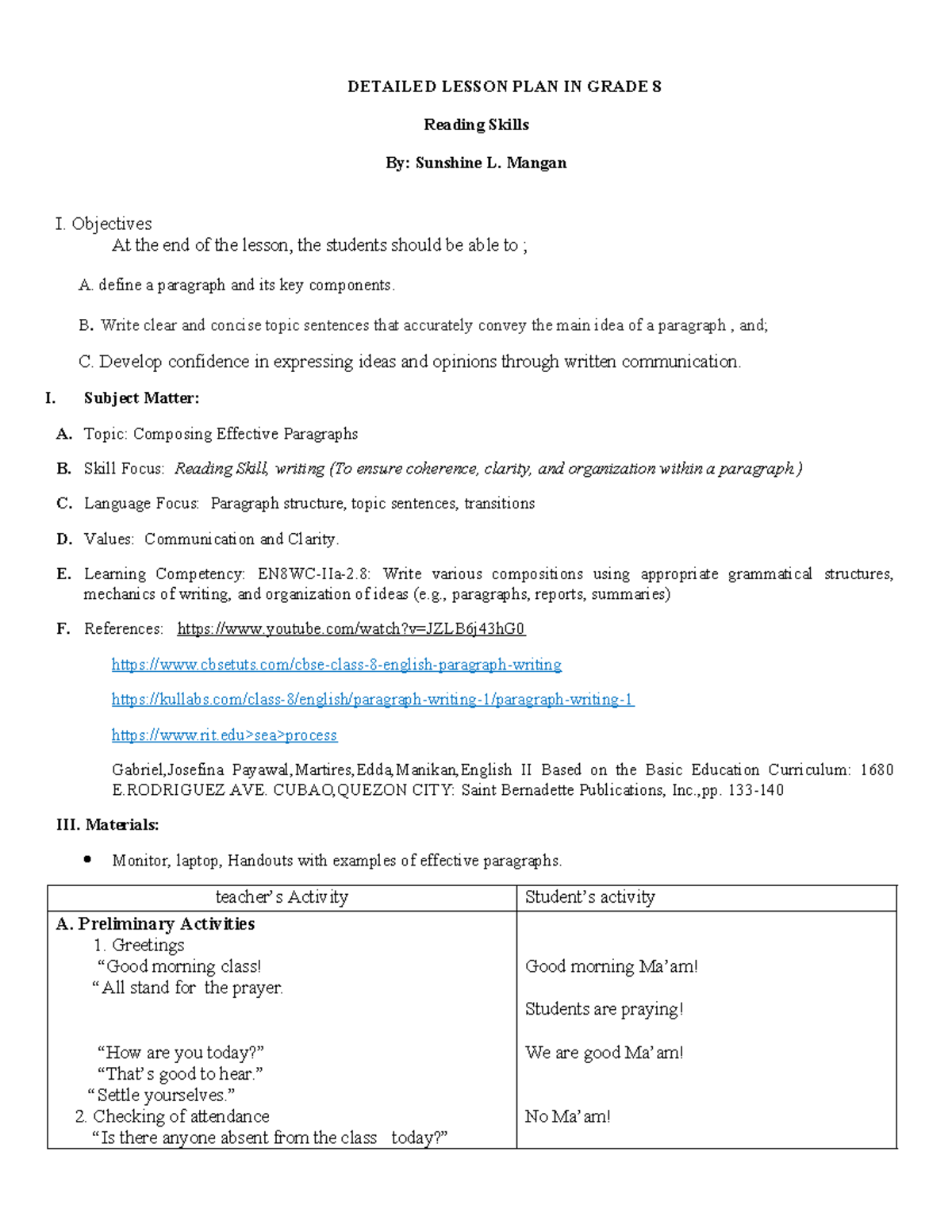 Detailed Lesson PLAN IN Grade 8 - DETAILED LESSON PLAN IN GRADE 8 ...