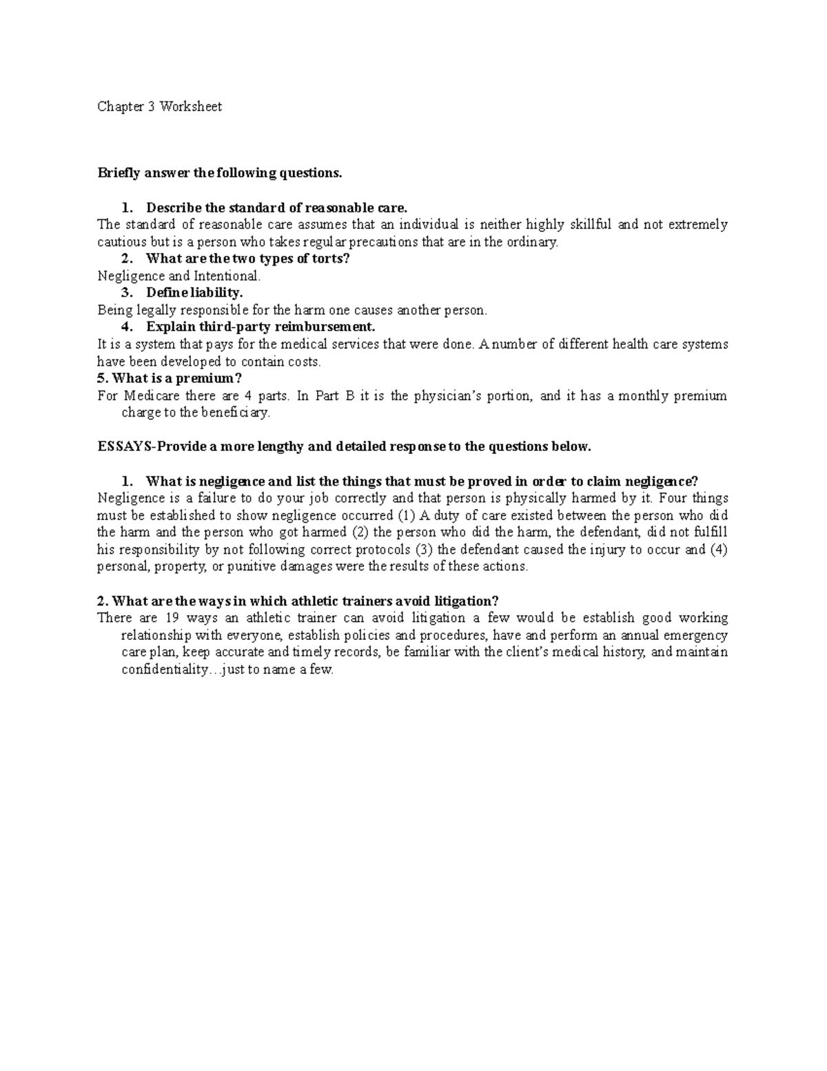 Chapter 3 Worksheet - Chapter 3 Worksheet Briefly answer the following ...