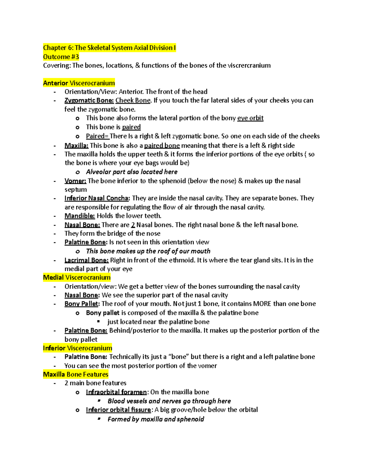 Chapter 6 Objective 3 - Dr Brinn - Chapter 6: The Skeletal System Axial ...