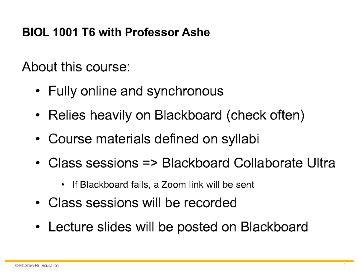 BIOL1001 T6 ASHE F21 083121 - ####### BIOL 1001 T6 with Professor Ashe ...