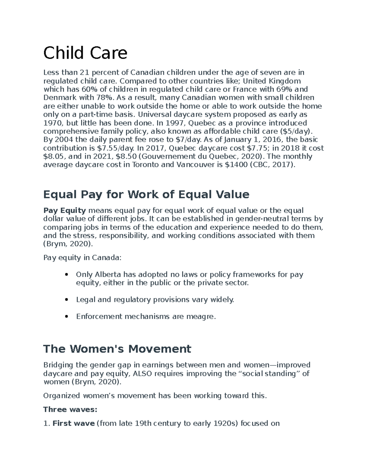 Child - chapter 9 notes - Child Care Less than 21 percent of Canadian ...