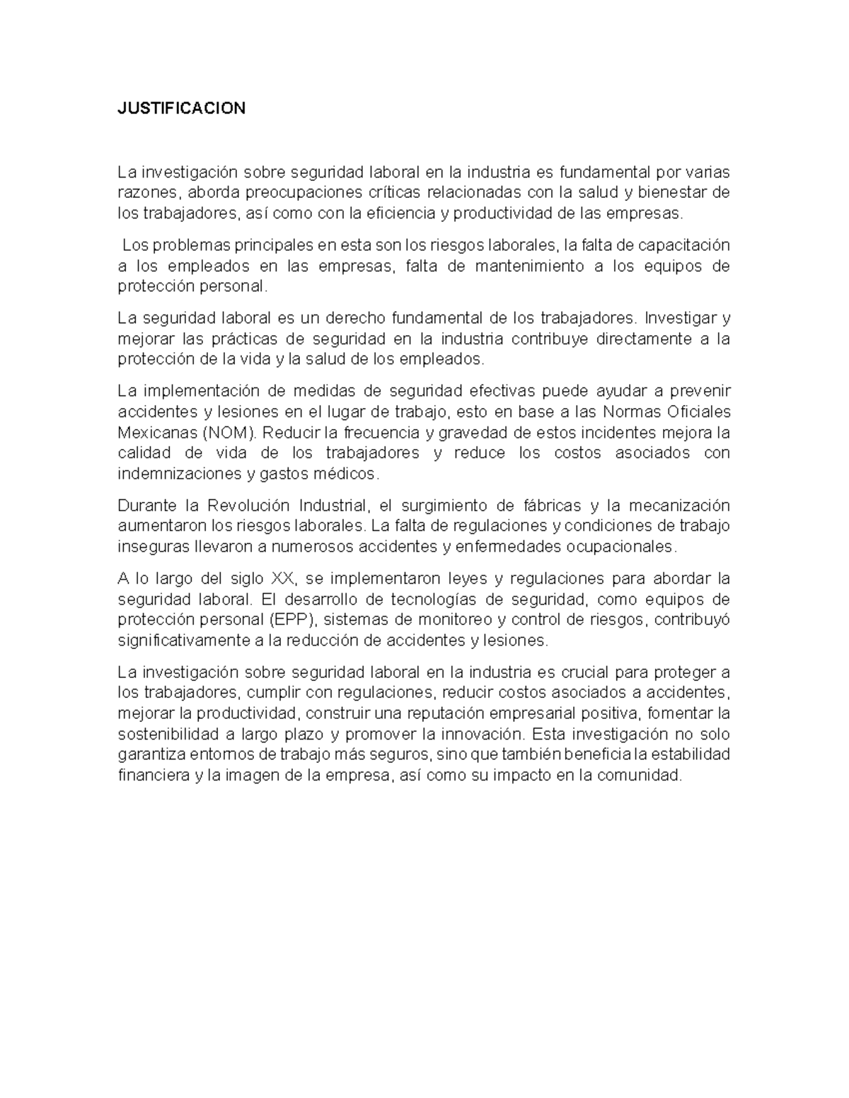 Justificacion taller - trabajo de investigación - JUSTIFICACION La ...