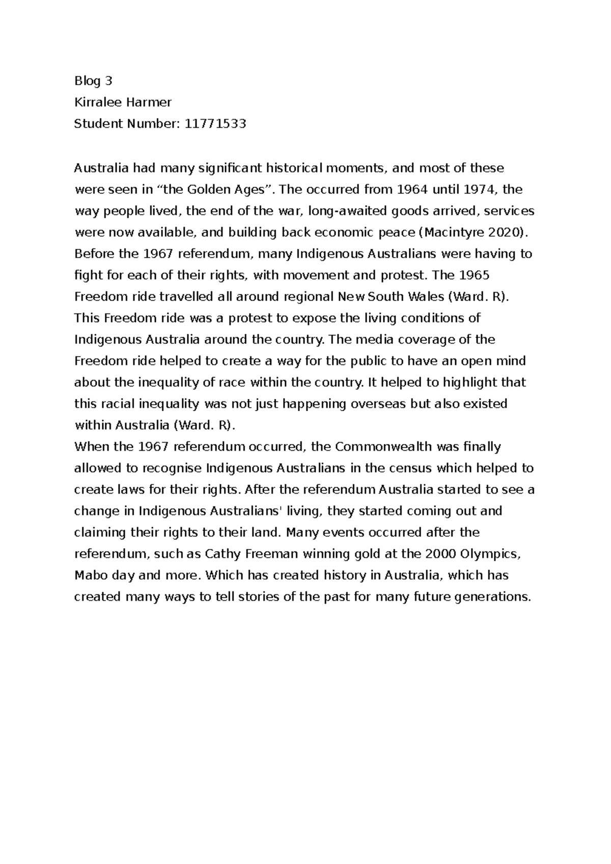 Kirralee Harmer Blog 3 - Notes - Blog 3 Kirralee Harmer Student Number ...