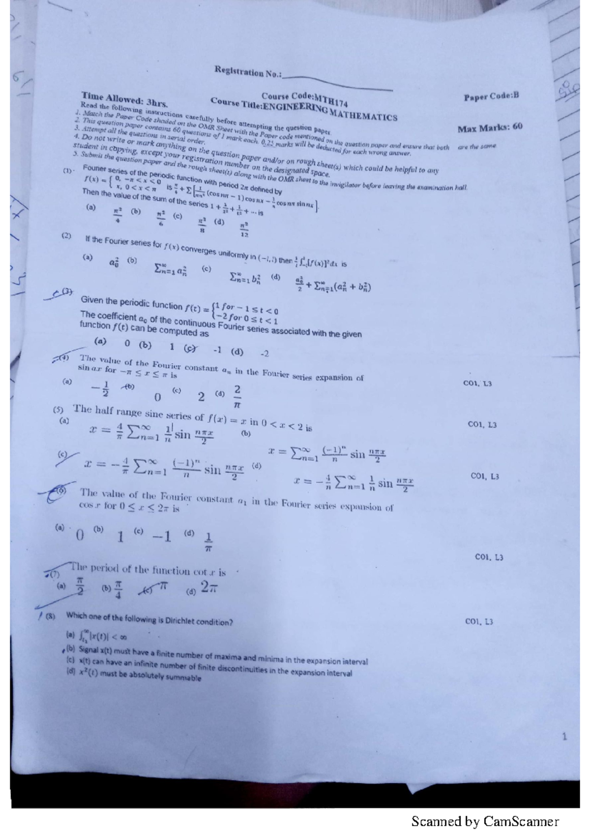 MTH-174 Question Paper - Engineering Mathematics - Studocu