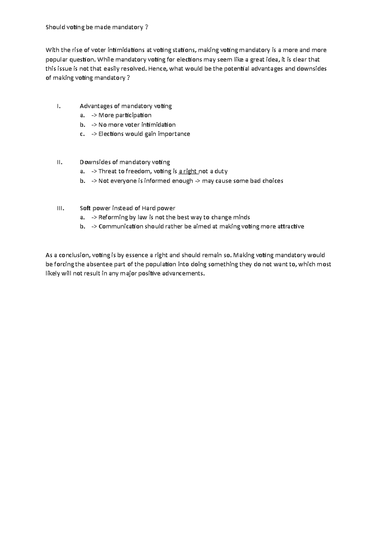 Essay on making mandatory - Should voting be made mandatory? With the ...
