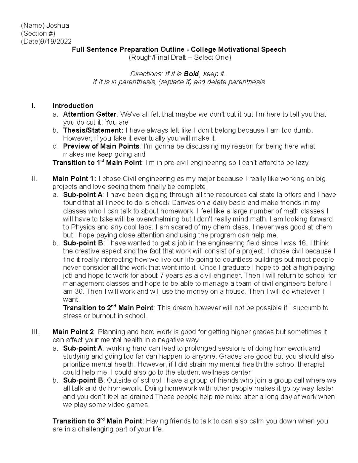 Comms Assignment Revised - (Name) Joshua (Section #) (Date)9/19/ Full ...