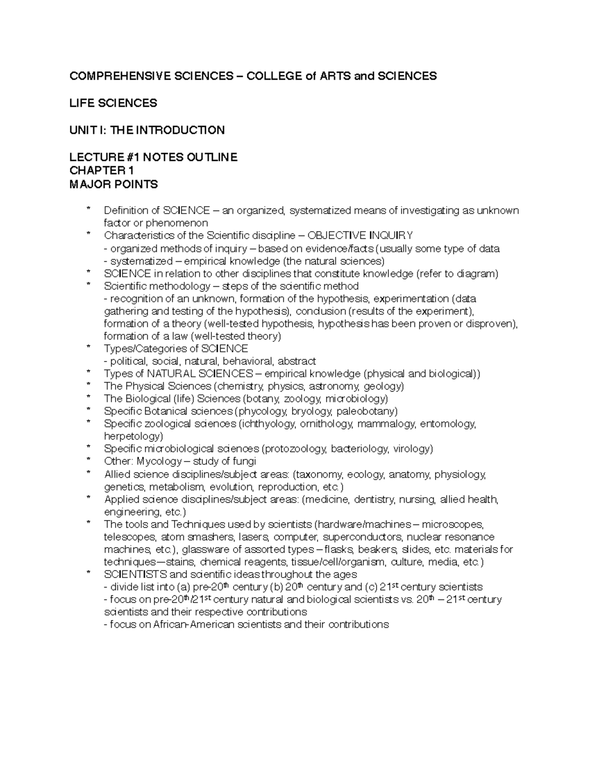 Unit 1 (Science) - Lecture Notes - COMPREHENSIVE SCIENCES – COLLEGE of ...