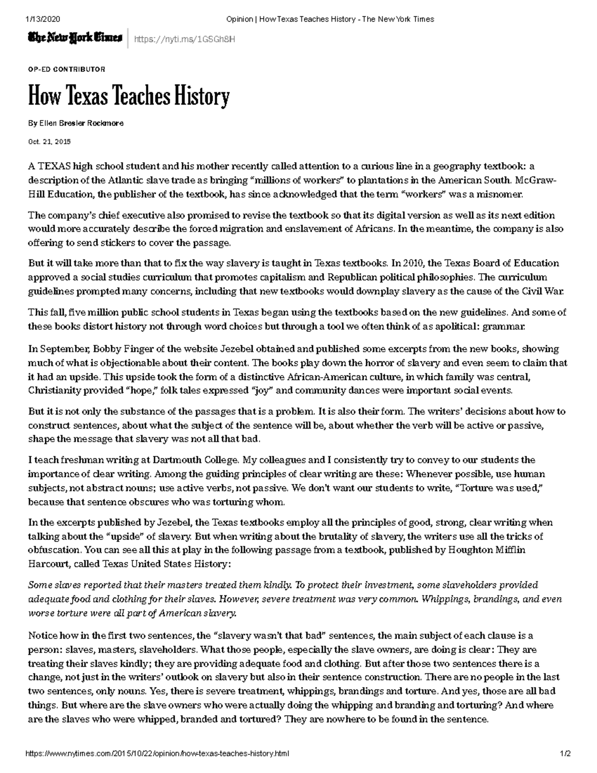 How Texas Teaches History - html 1/ nyti/1GSGh8H OP-ED CONTRIBUTOR By ...