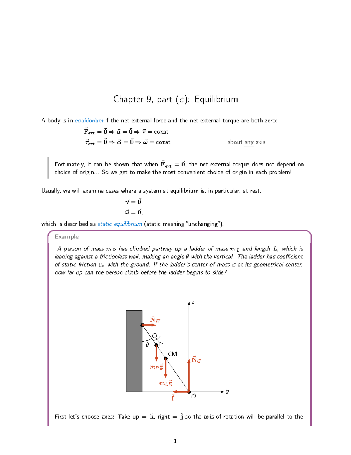 LN9c - Equilibrium - Chapter 9, part (c): Equilibrium A body is in ...