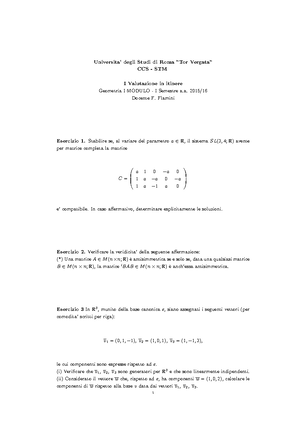 Esercizi - geometria (I modulo) - sottospazi e somma diretta. Formula ...