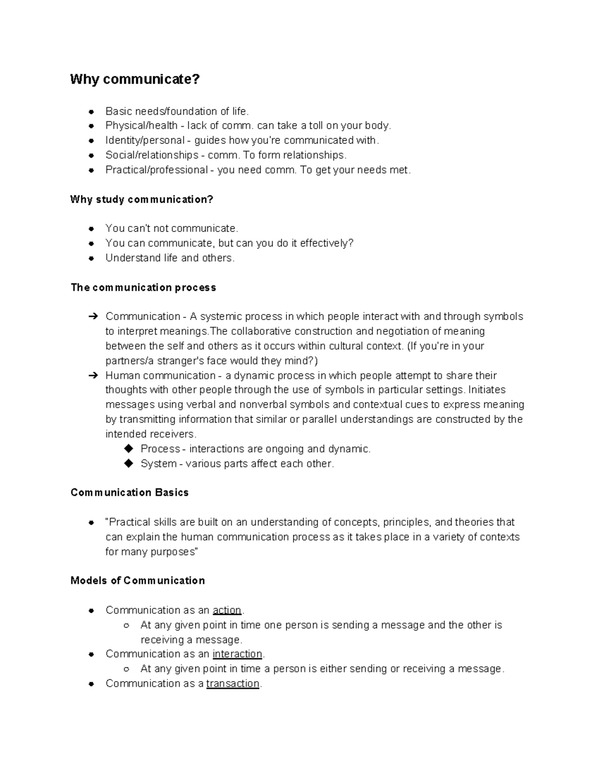 Communication Theory - notes - Why communicate? Basic needs/foundation ...