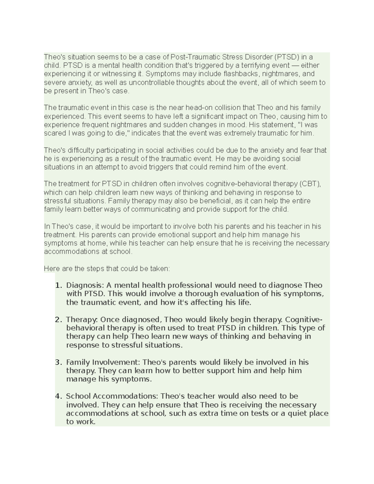 Theo - Summary Special Topics in Psychology - Theo's situation seems to ...