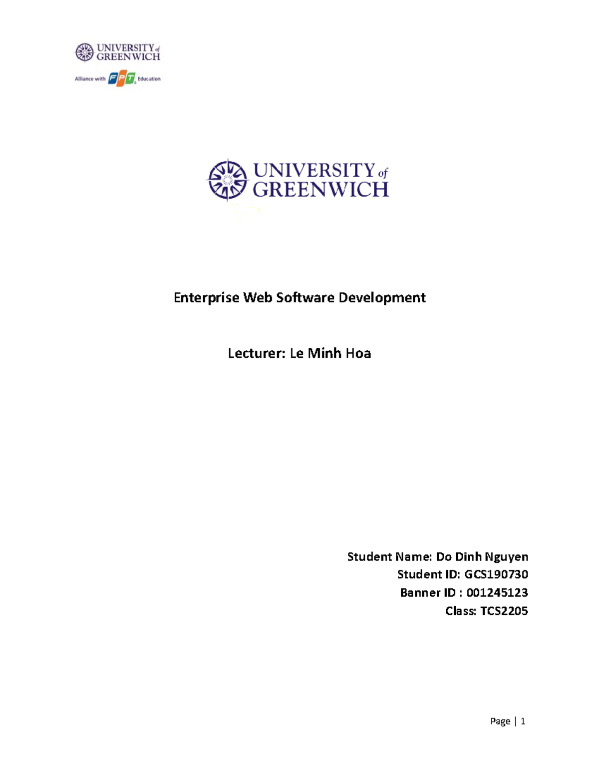 001245123-COMP 1640 - done - Enterprise Web Software Development Lecturer: Le Minh Hoa Student ...