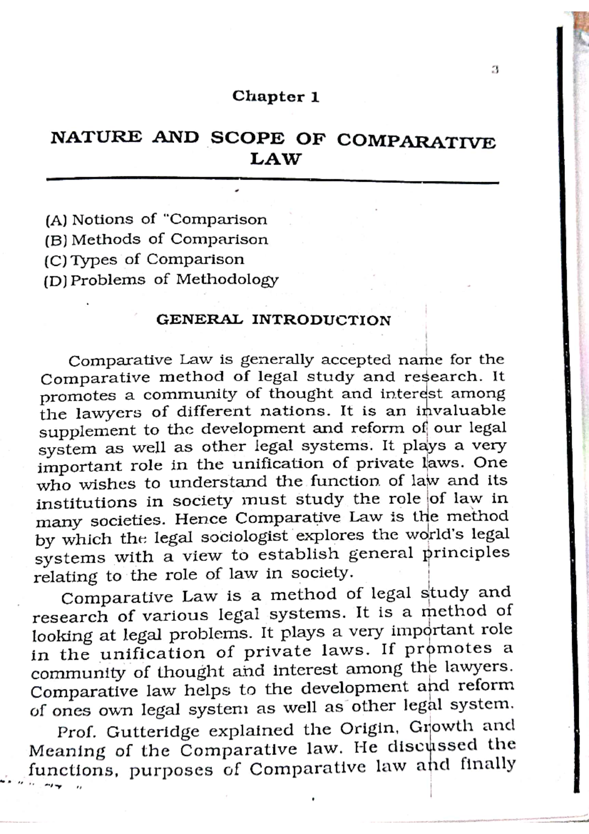 Comparative public law - 3 Chapter 1 NATURE AND SCOPE OF COMPARATIVE LAW (A) Notions of (B ...