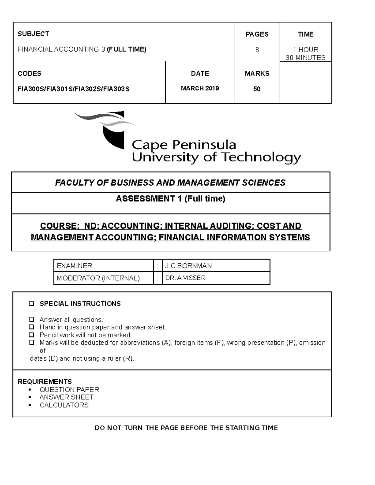 Financial Accounting 3 Formal Test 1 - SUBJECT FINANCIAL ACCOUNTING 3 ...