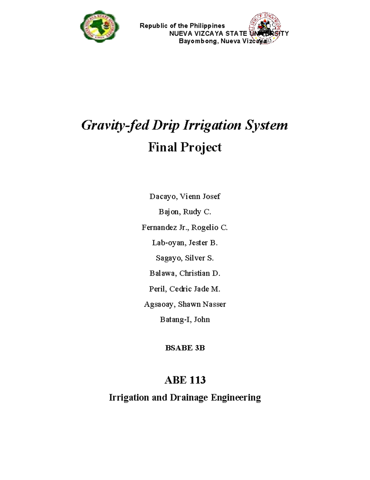 Irrigation Drip - NUEVA VIZCAYA STATE UNIVERSITY Bayombong, Nueva ...
