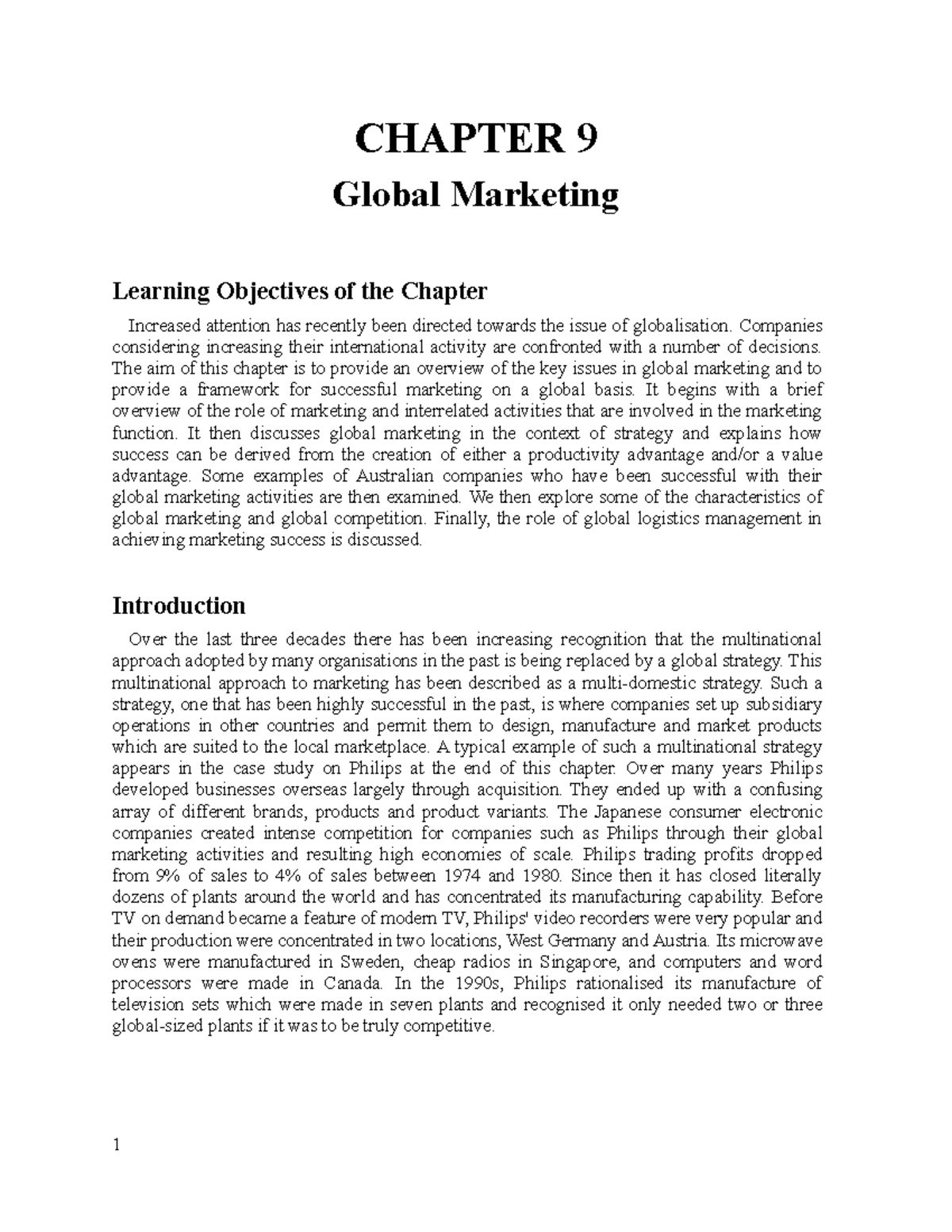 Chapter 9 Global Marketing - CHAPTER 9 Global Marketing Learning ...