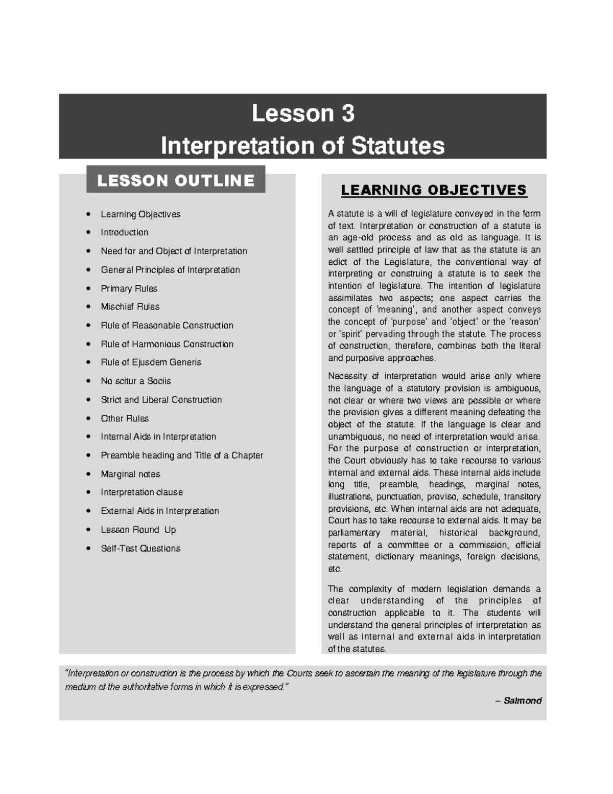 Interpretation-of-Statute - Lesson 3 Interpretation of Statutes ...