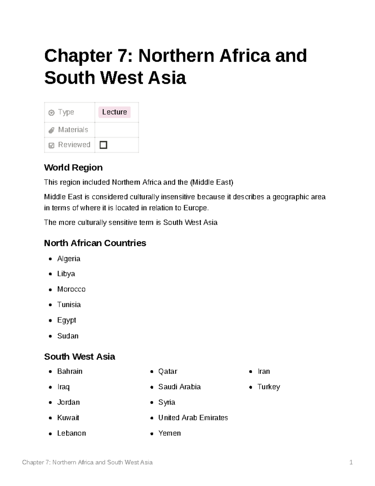 Chapter 7 Northern Africa and South West Asia - The more culturally ...