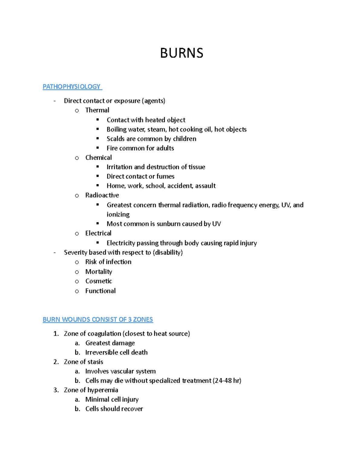 Pathology-Burns - notes from a pathology course - BURNS PATHOPHYSIOLOGY ...