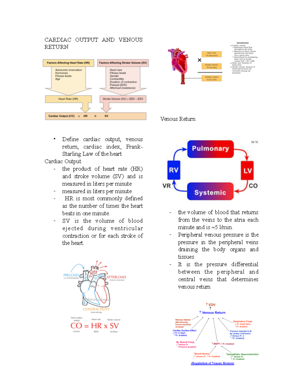Physiology Cardiac Output and Venous Return - CARDIAC OUTPUT AND VENOUS RETURN Define cardiac ...