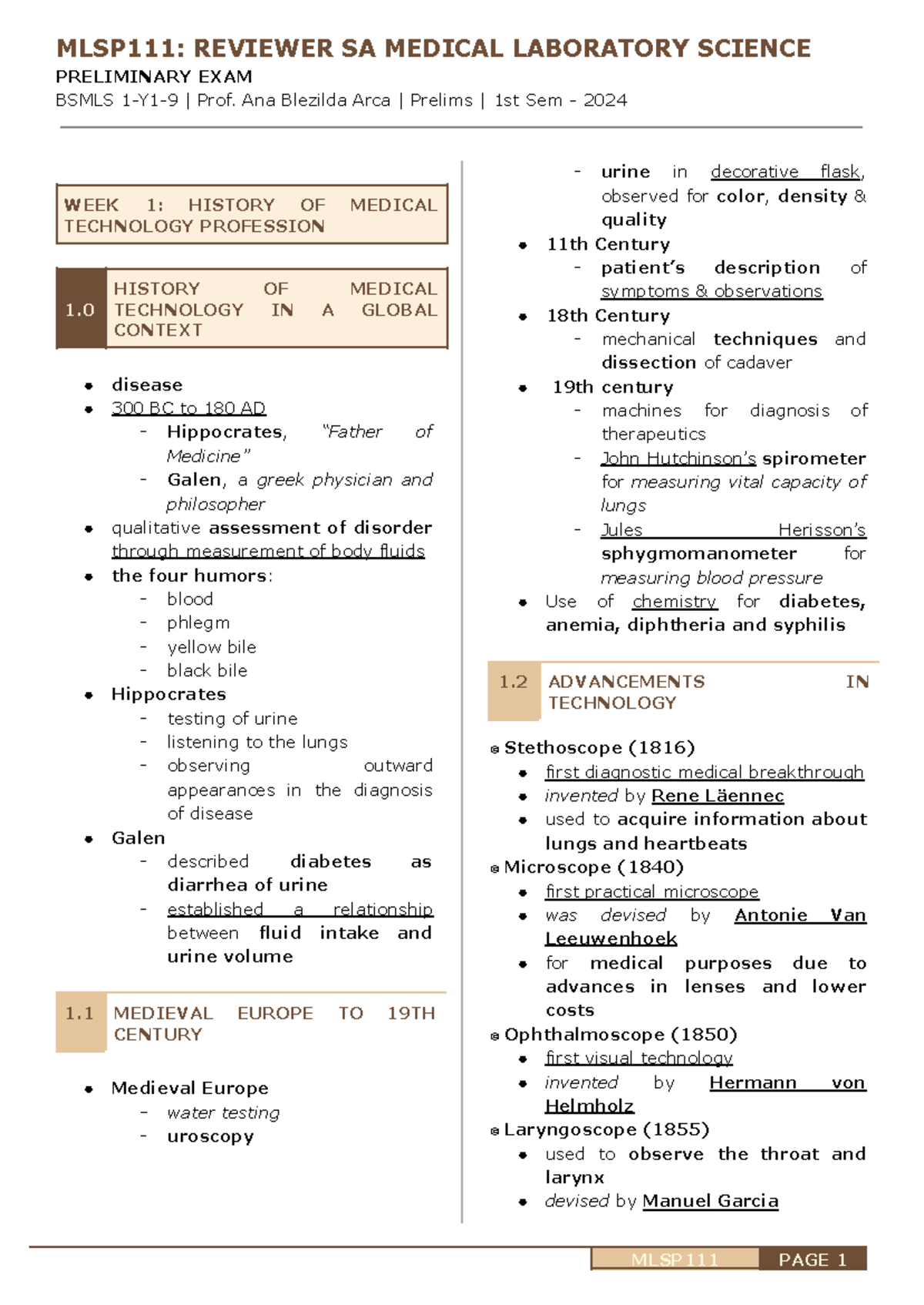 Reviewersamlsp 111 - eme eme lang - MLSP111: REVIEWER SA MEDICAL LABORATORY SCIENCE PRELIMINARY ...