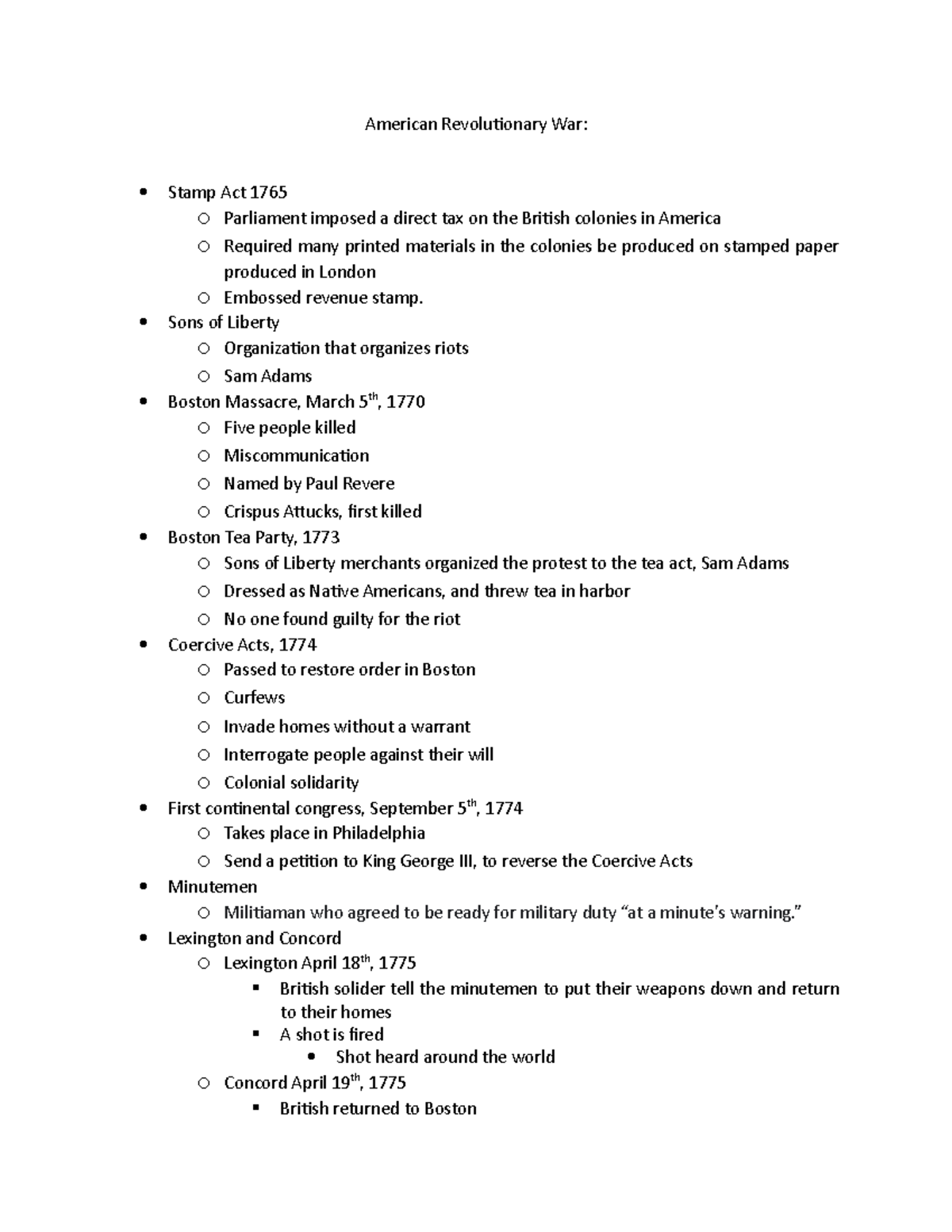 American Revolutionary War - Sons of Liberty o Organization that ...