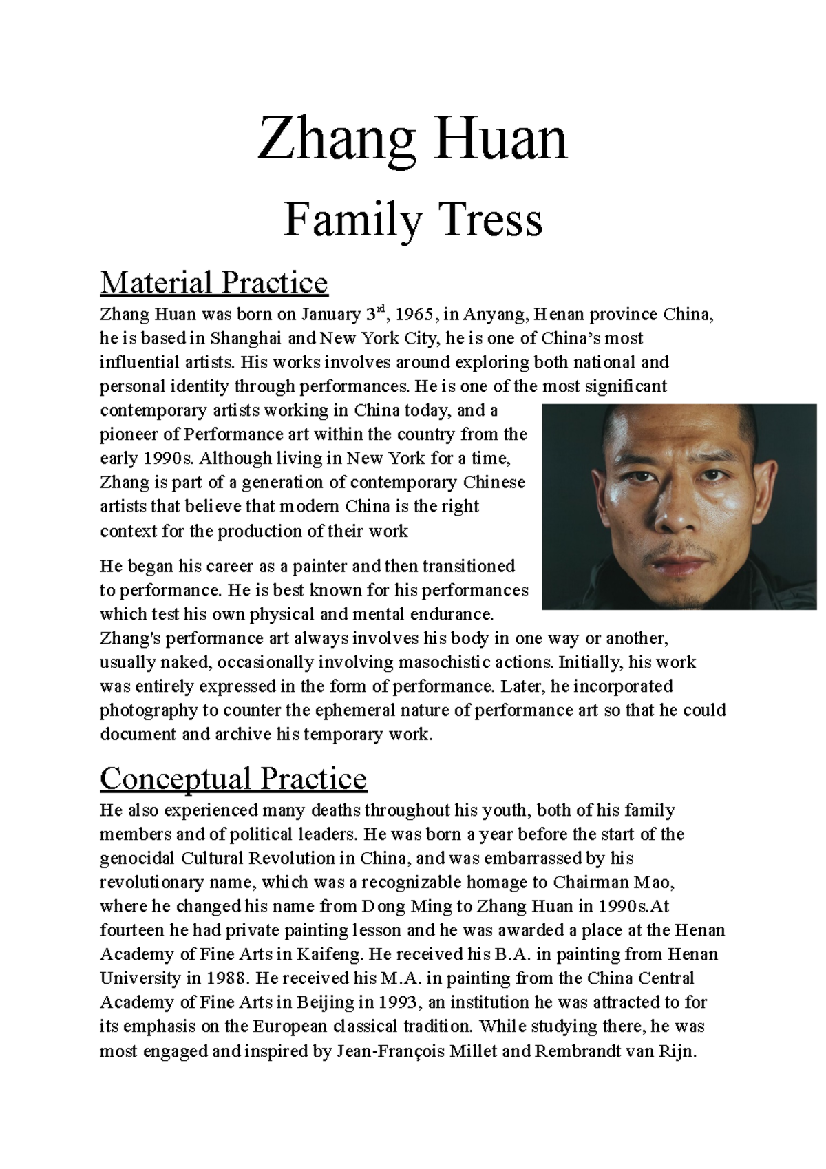 Zhang Huan - Case Study - Zhang Huan Family Tress Material Practice ...