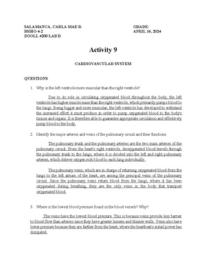 9.0 Activity#9 Cardiovascular System - Activity No. 9 THE ...