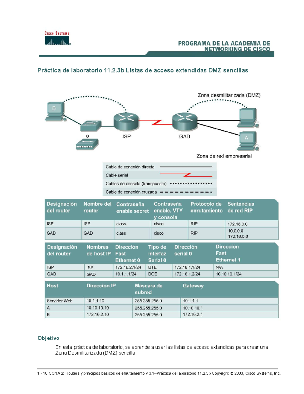 CCNA2 lab 11 2 3b es - libro - Pr·ctica de laboratorio 11.2 Listas de acceso extendidas DMZ ...