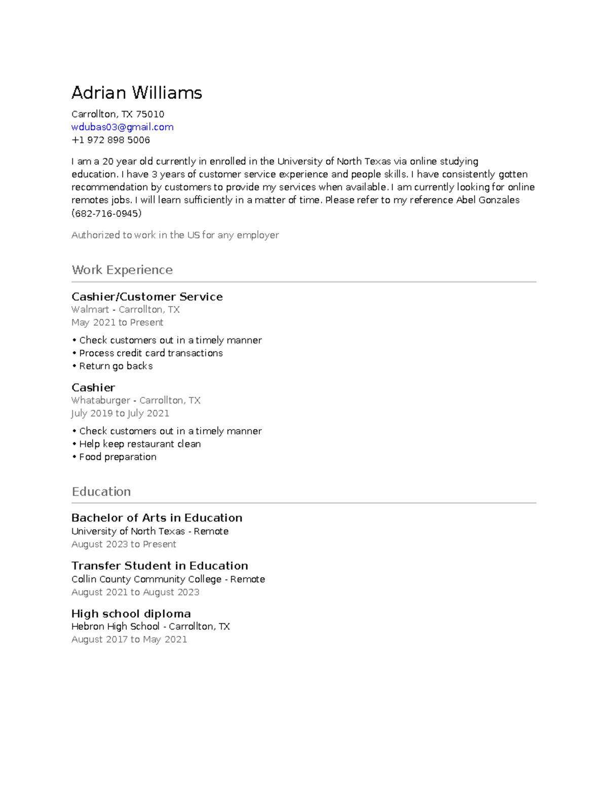 Adrian-Williams - assignment - Adrian Williams Carrollton, TX 75010 ...