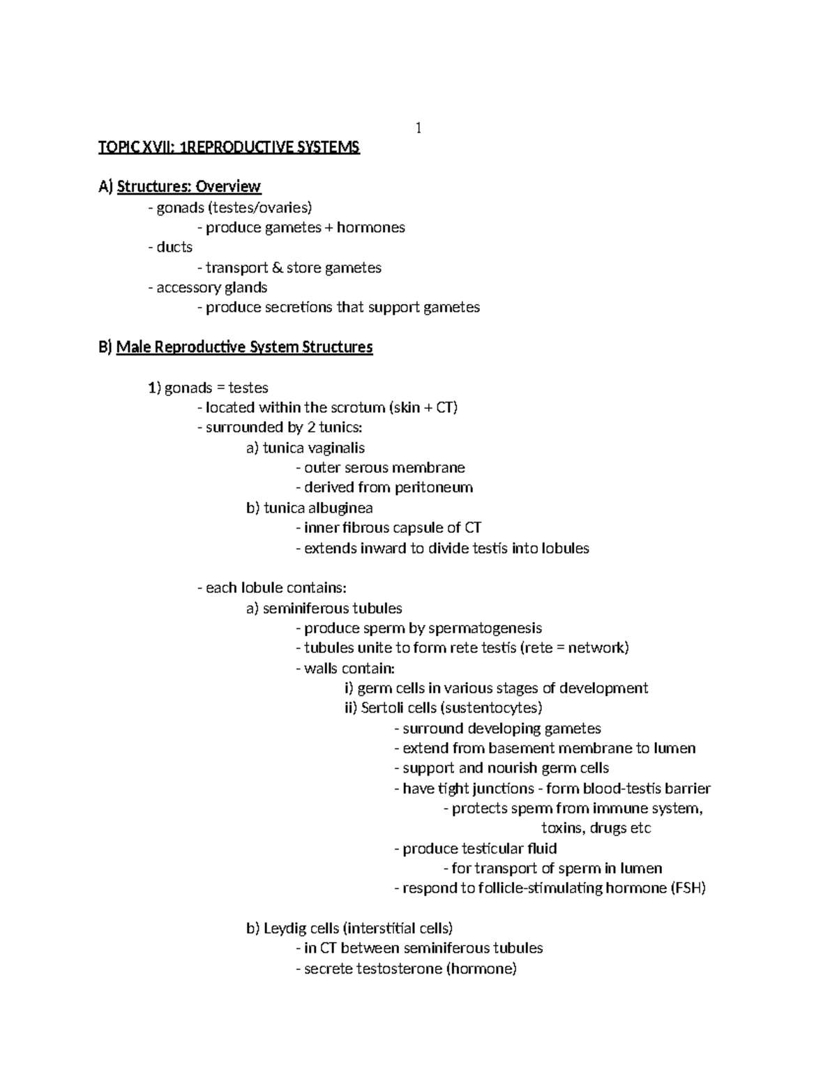 Topic XVII Reproductive Systems - TOPIC XVII: 1 REPRODUCTIVE SYSTEMS A ...