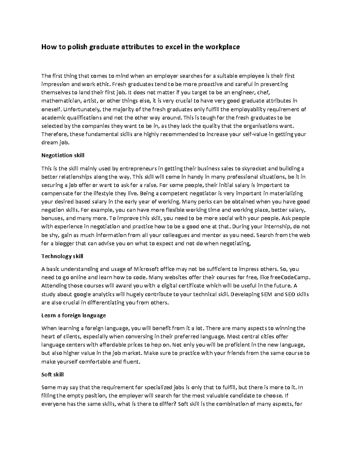 How to polish graduate attributes to excel in the workplace - Fresh ...