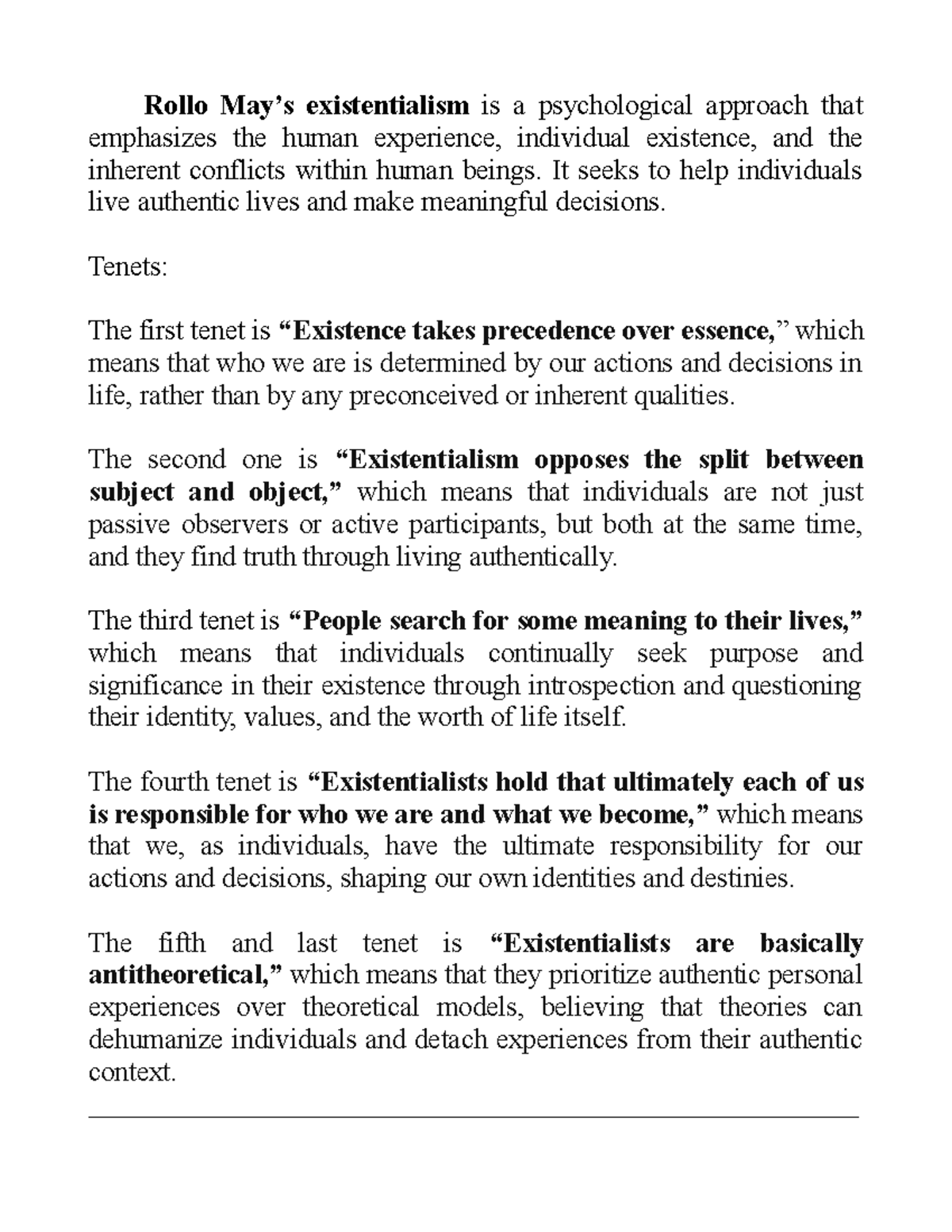 Rollo May Existentialism - Rollo May’s existentialism is a ...
