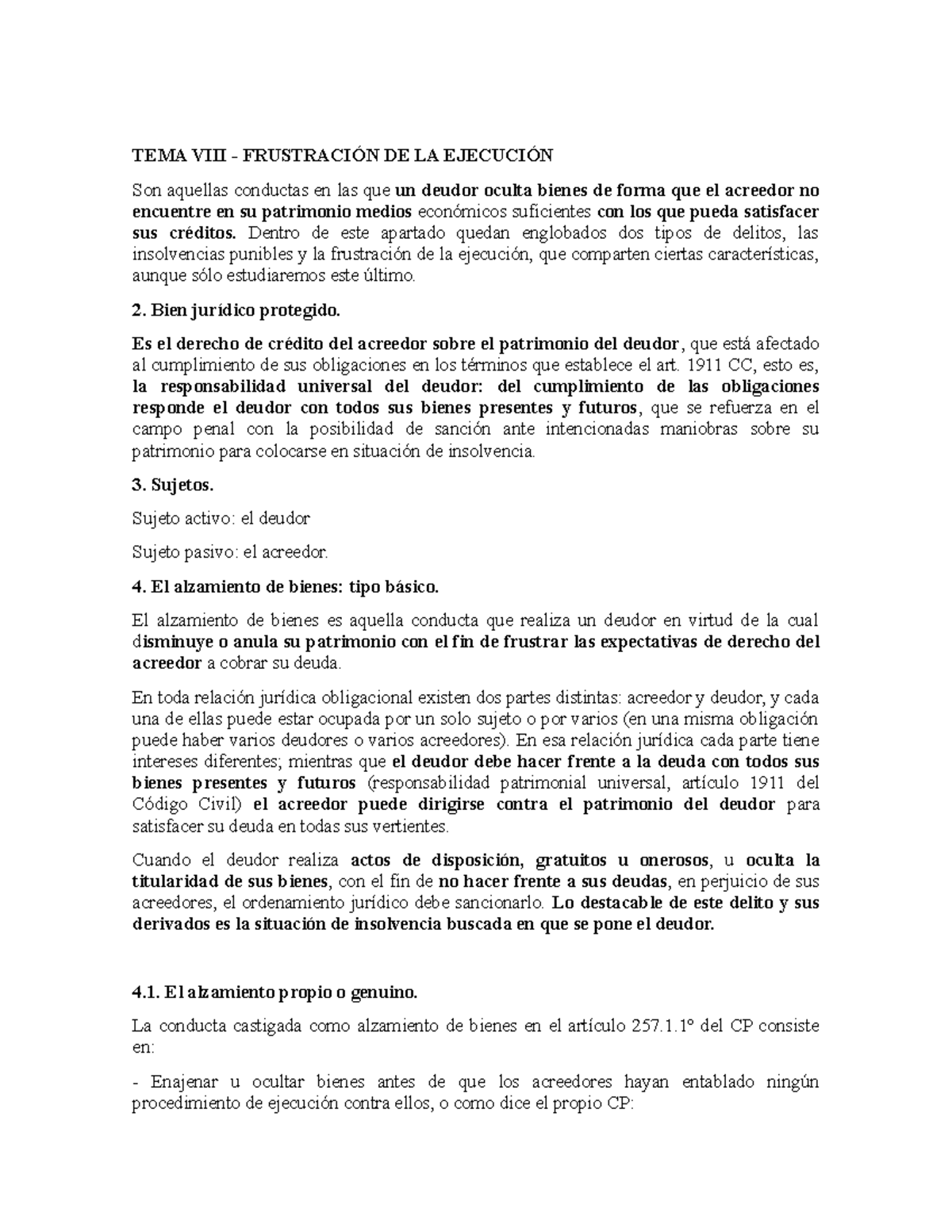 TEMA VIII - Frustracion DE LA Ejecucion - TEMA VIII - FRUSTRACIÓN DE LA ...