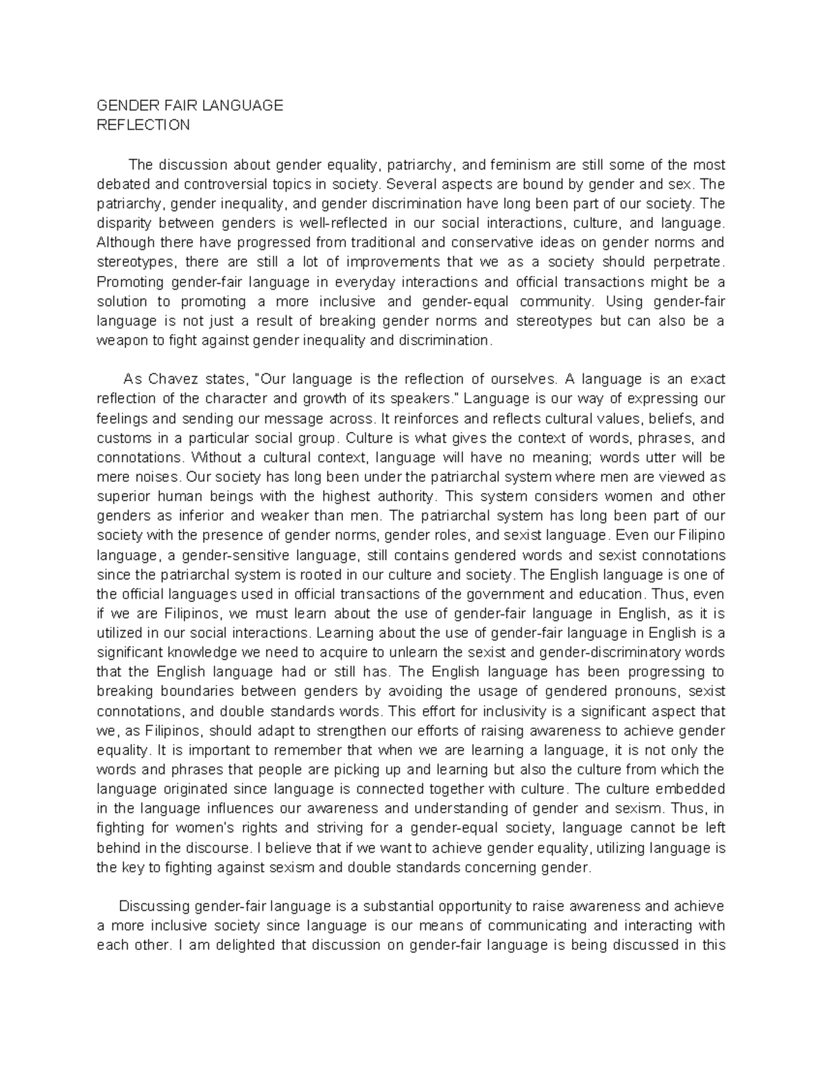 Gender Fair Language - GENDER FAIR LANGUAGE REFLECTION The discussion ...