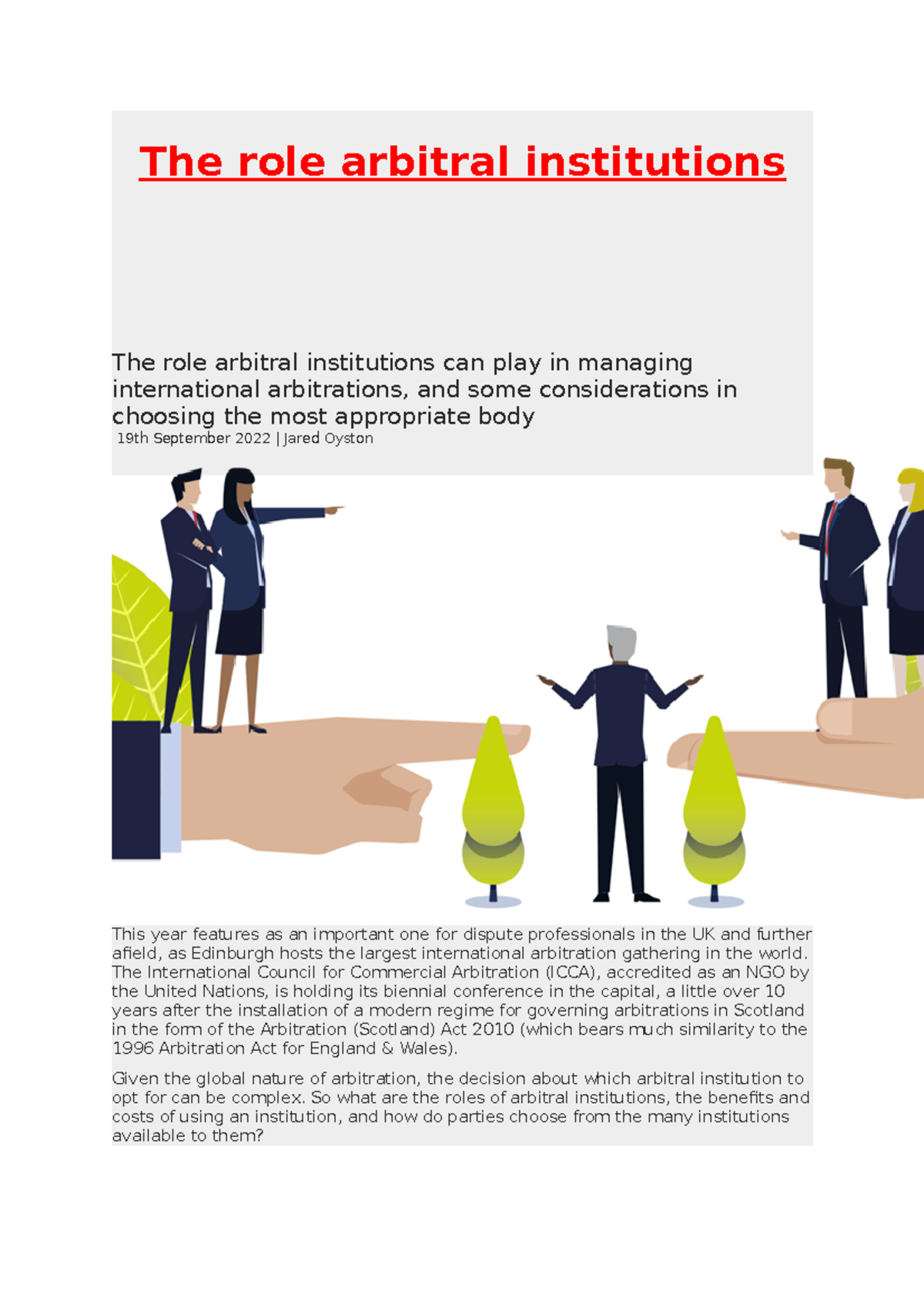 The role arbitral institutions - The International Council for ...