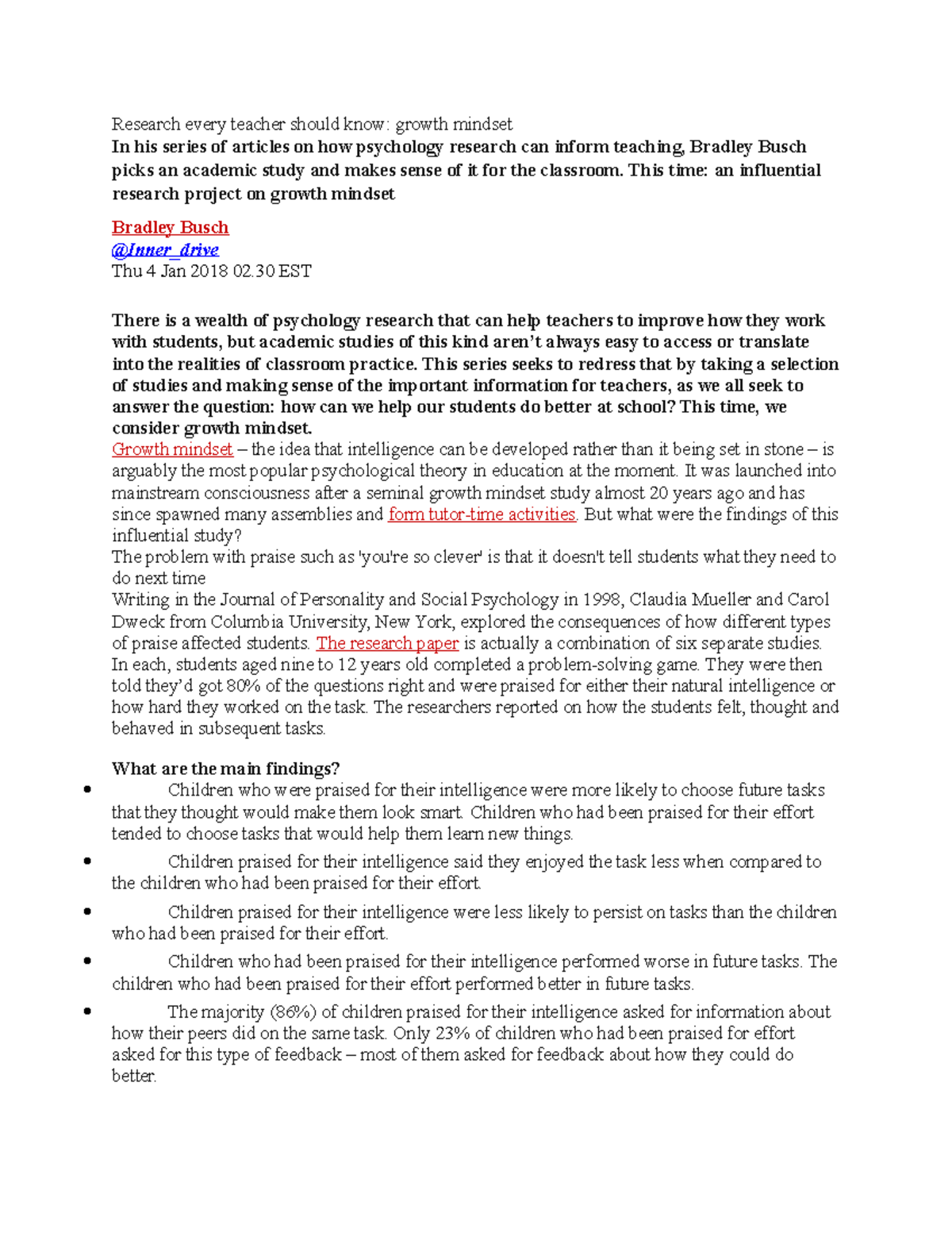 The Guardian - Growth Mindset - Research every teacher should know ...