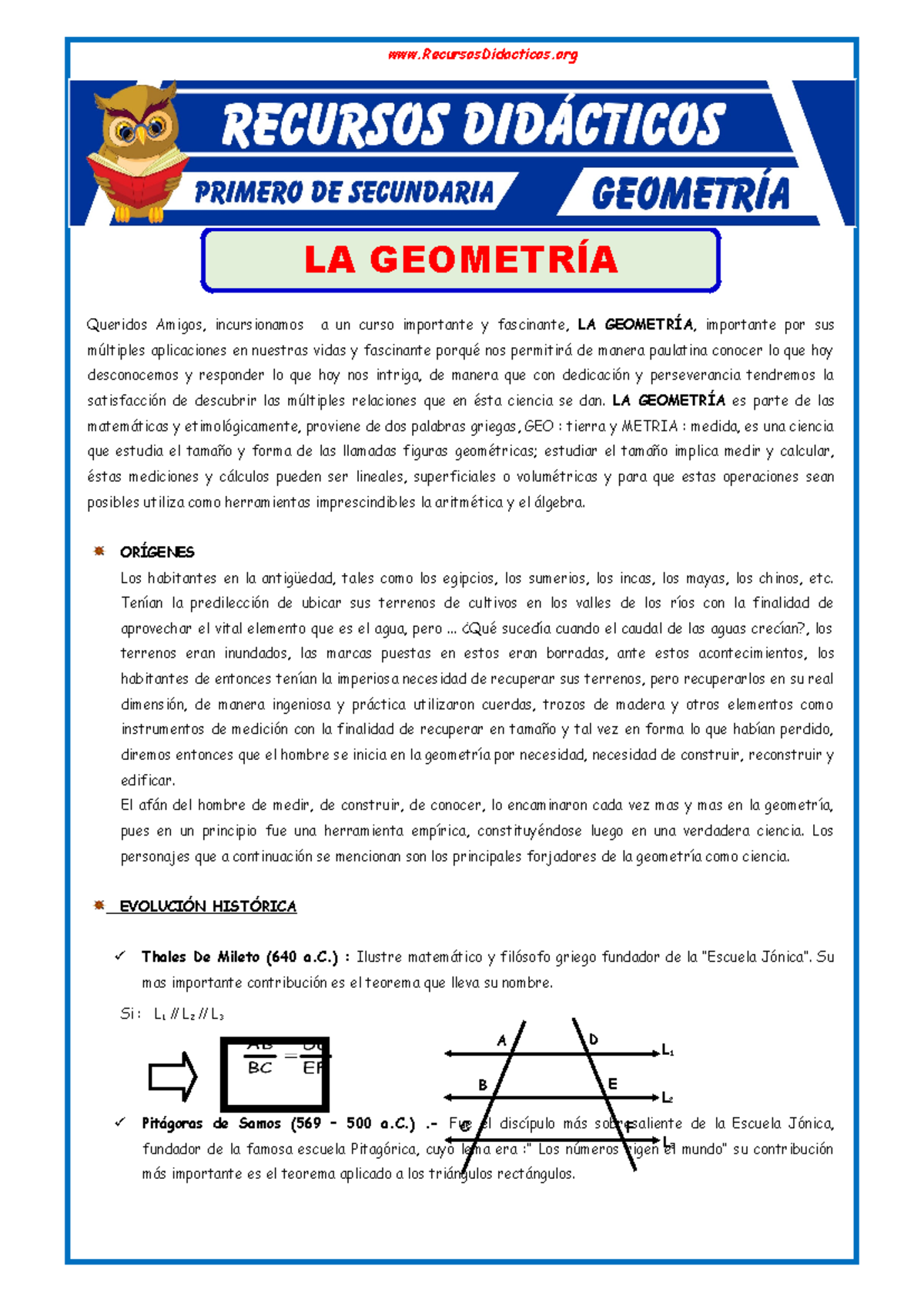 Introducción a la Geometría para Primero de Secundaria - LA GEOMETRÍA ...