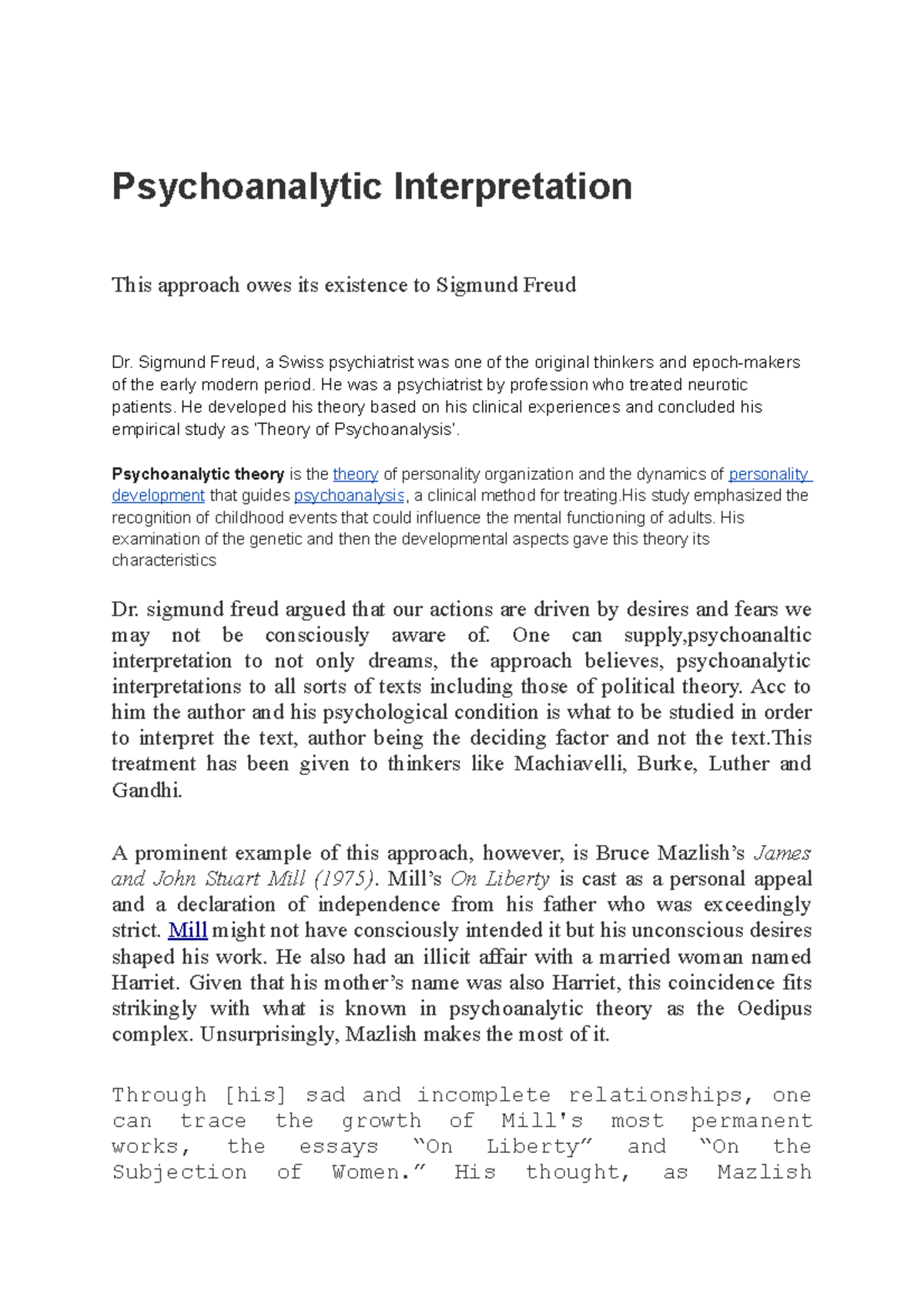 Psychoanalytic Interpretation by Sigmund Frued - Psychoanalytic ...