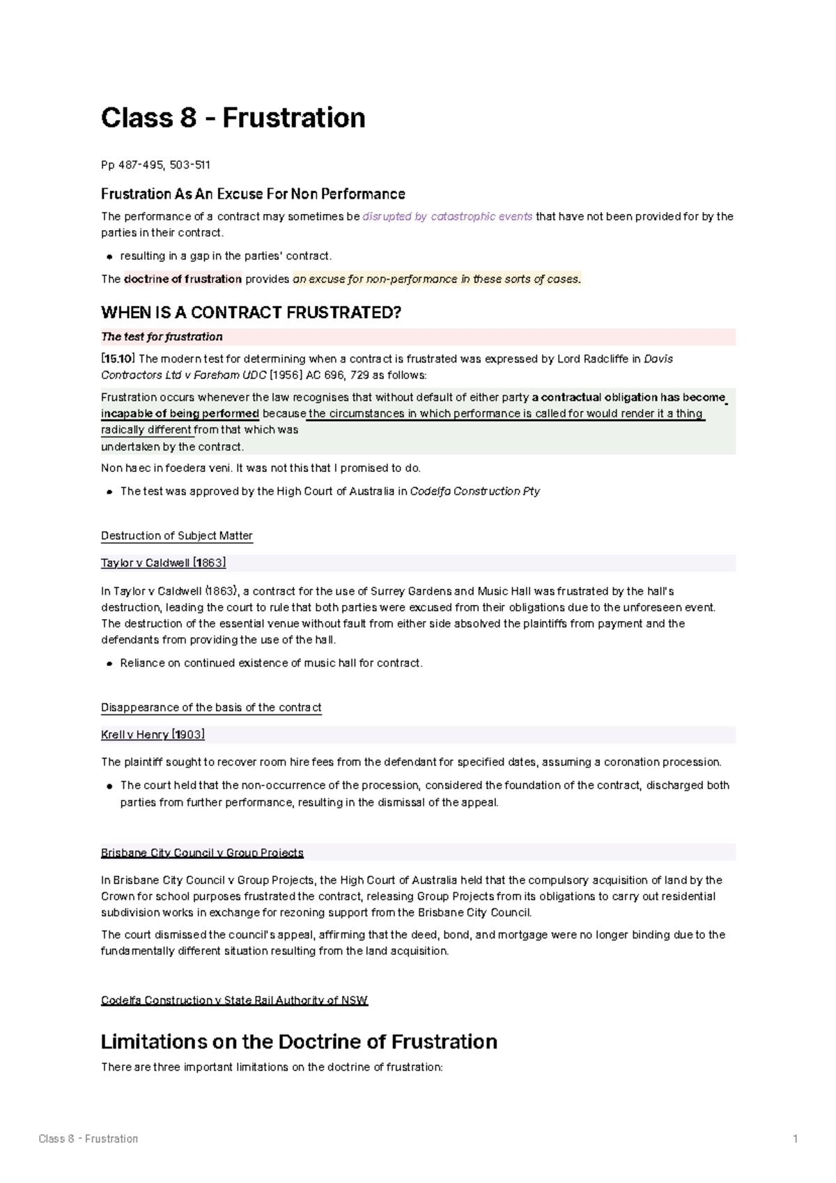 Frustration - resulting in a gap in the partiesʼ contract. The doctrine ...