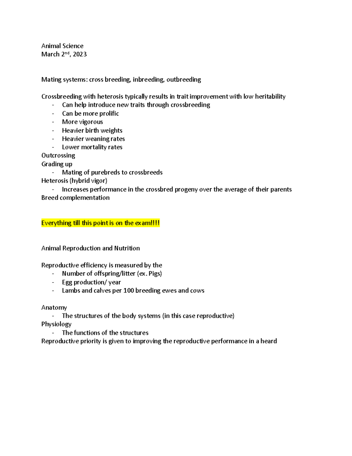 Animal science 3-2-2023 - Animal Science March 2nd, 2023 Mating systems ...