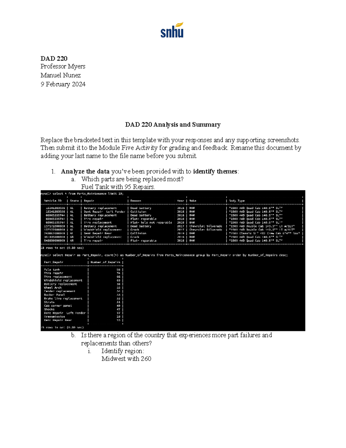 DAD 220 Module 5Analysis and Summary - DAD 220 Professor Myers Manuel ...