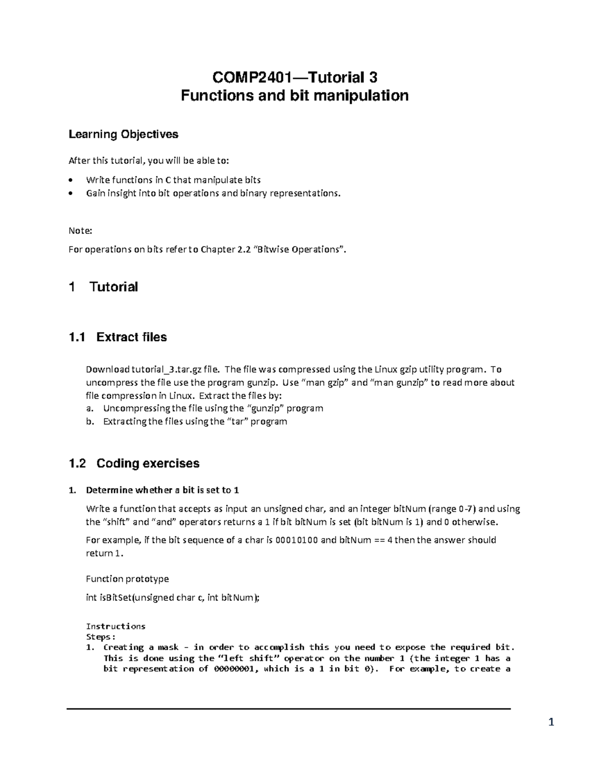 T03 - Tutorial - COMP2401—Tutorial 3 Functions and bit manipulation Learning Objectives After ...