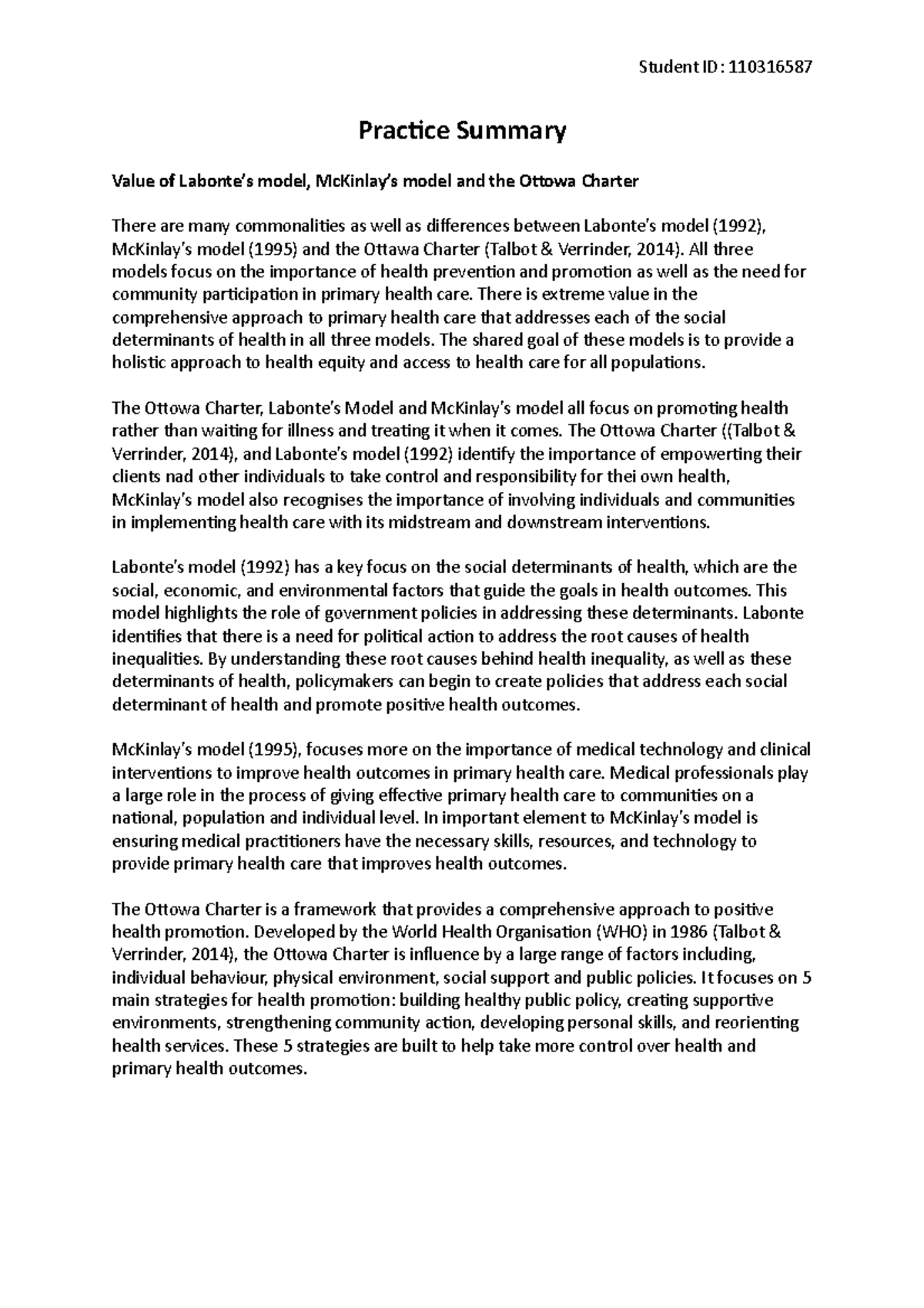 Practice Summary - Student ID: 110316587 Practice Summary Value of ...