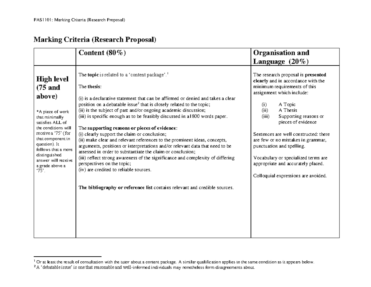 Marking Criteria (Assignment 2 Research Proposal) - Marking Criteria (Research Proposal) Content ...